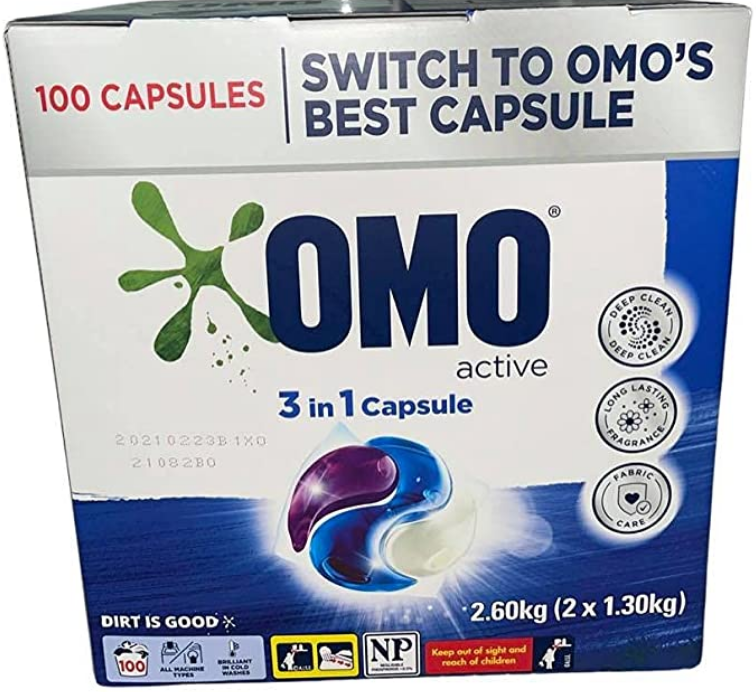 OMO Laundry Triple Capsules, 3 in 1 Capsule, Active, 100 Pack | Pasabuy ...